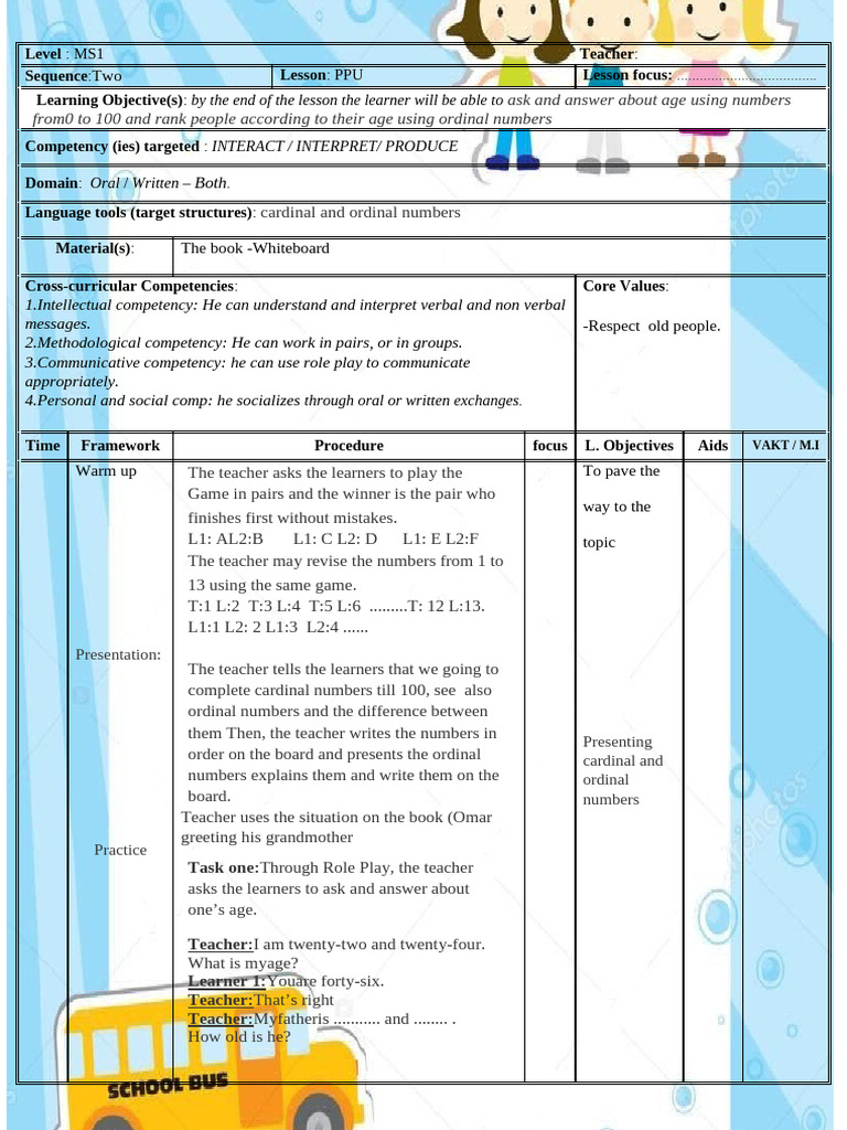LESSON PLAN NUMBERS | PDF | Applied Linguistics | Linguistics