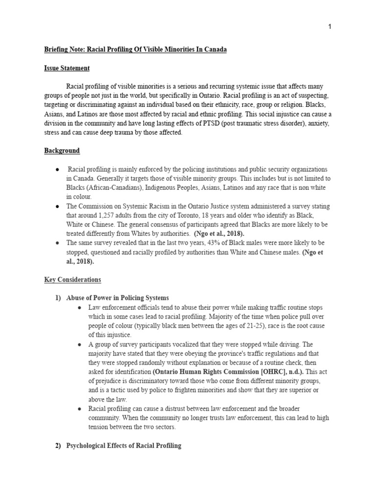 Briefing Note Good Copy | PDF | Racial Profiling | Race (Human Categorization)