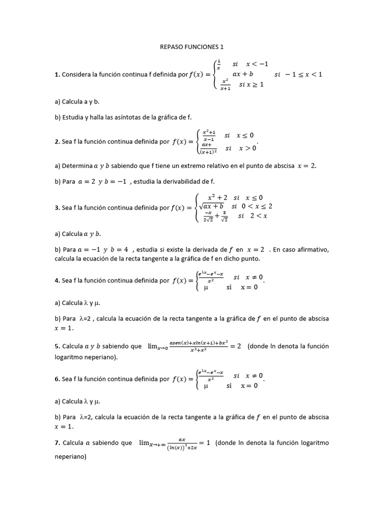 Repaso Funciones 1 | PDF | Logaritmo | Asíntota