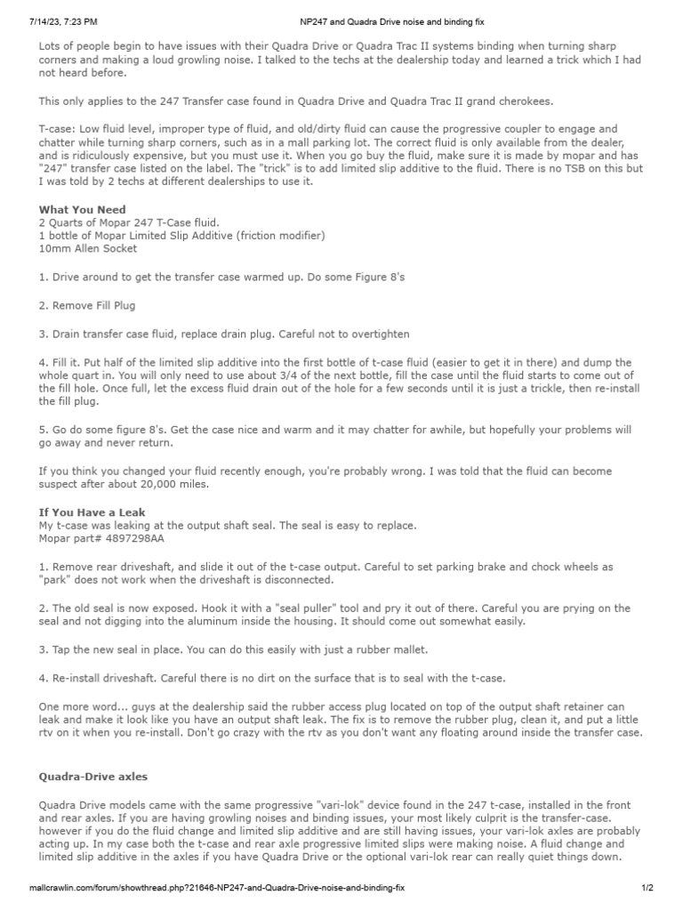 NP247 and Quadra Drive Noise and Binding Fix | PDF | Vehicle Technology ...