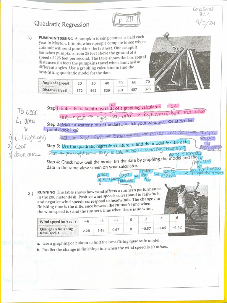 Quadratic Regression On Calculator Steps and Practice | PDF