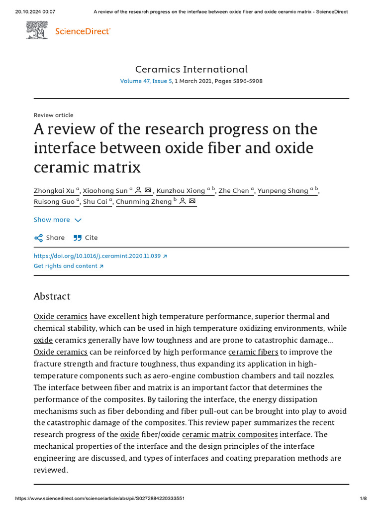 Oxide Fiber-Ceramic Matrix Interface Review | PDF | Composite Material ...