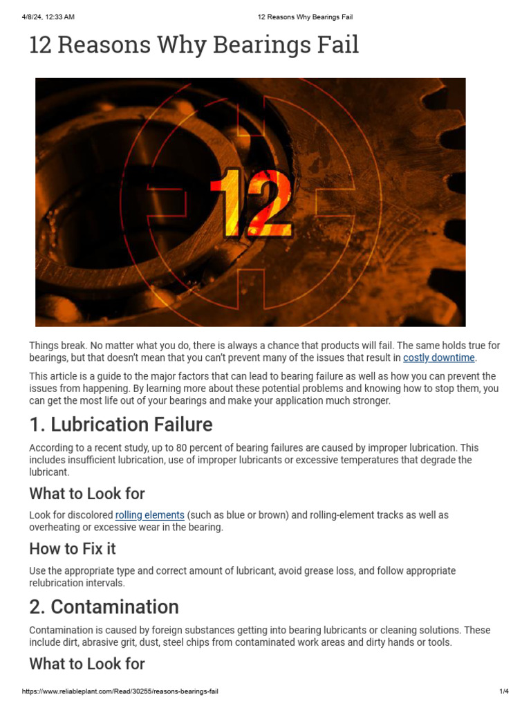 12 Reasons Why Bearings Fail | PDF | Bearing (Mechanical) | Lubricant