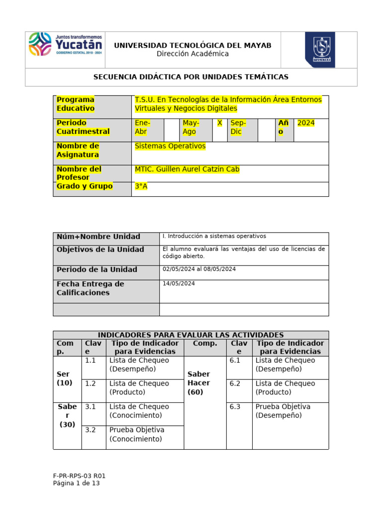Planeación Sistemas Operativos 3A | PDF | Maestros | Infografia