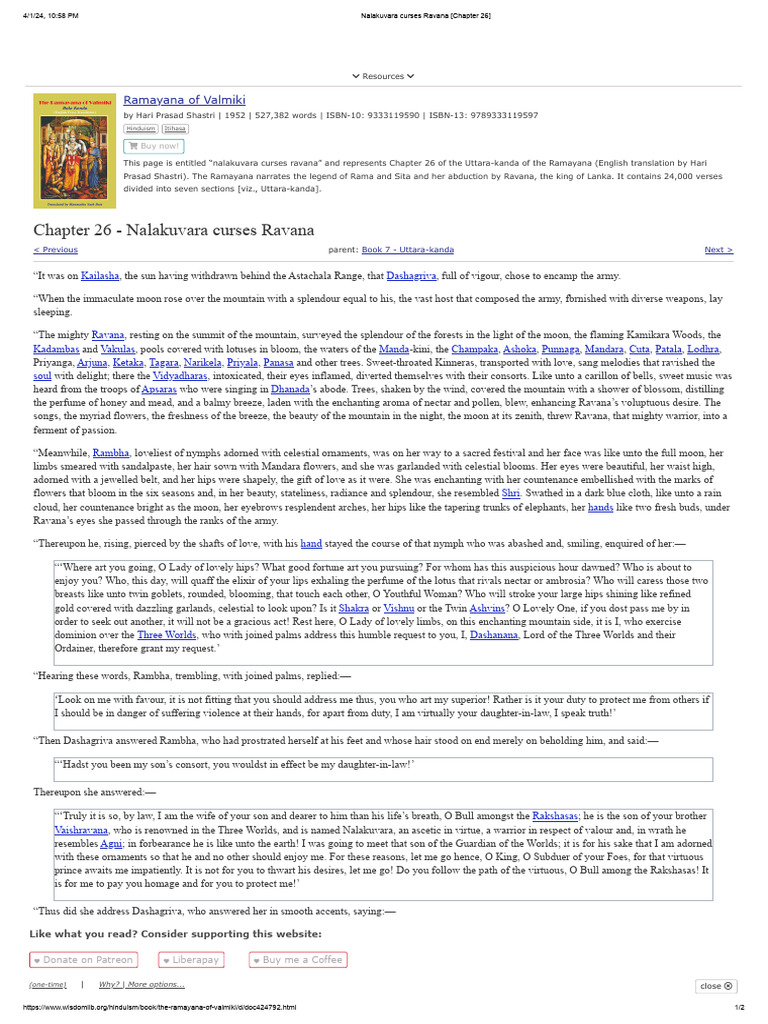 Nalakuvara's Curse on Ravana | PDF | Ramayana | Hindu Mythology
