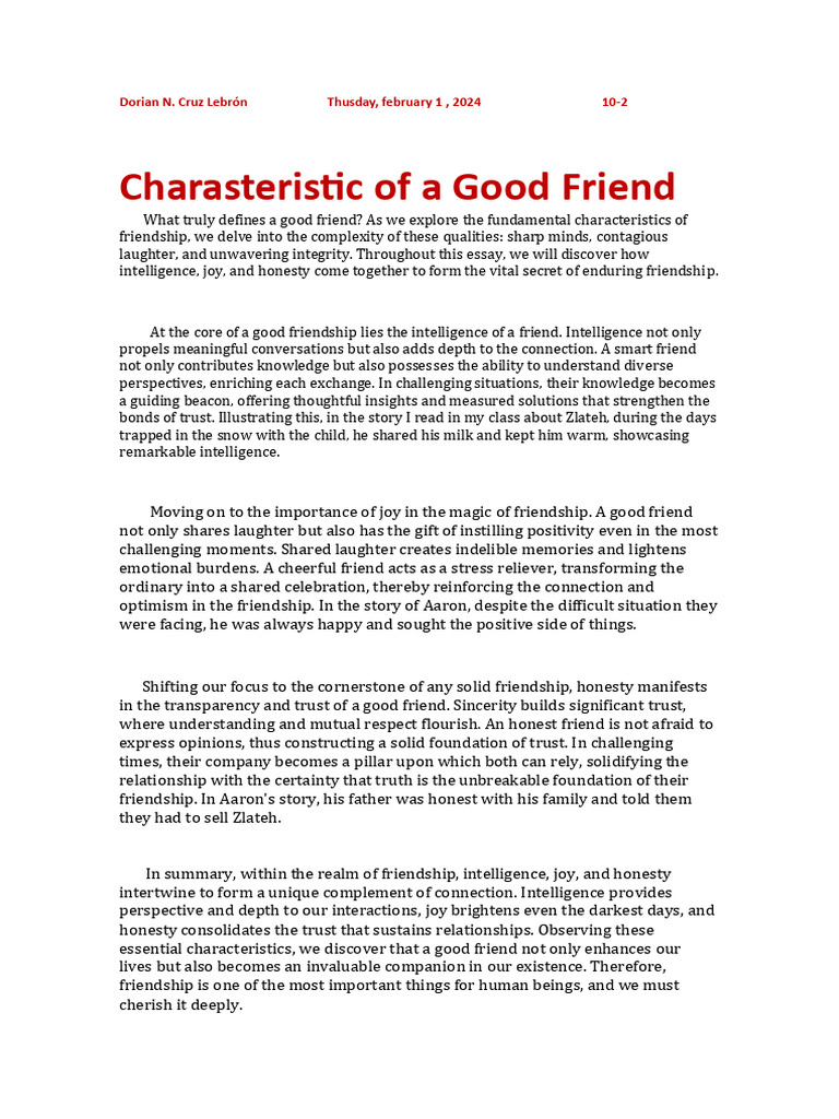 Characteristic of a Good Friend | PDF | Friendship | Intelligence