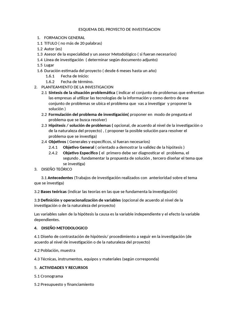 ESQUEMA DEL PROYECTO DE INVESTIGACION | PDF