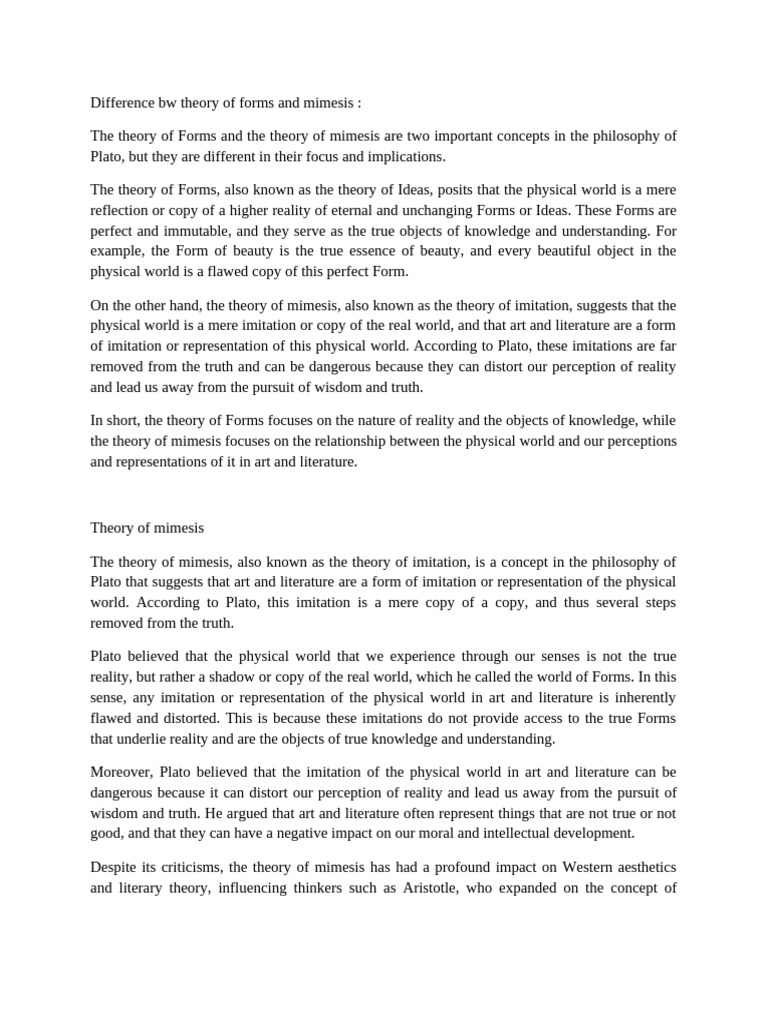 Plato's Theory of Forms vs. Mimesis | PDF | Metaphysics | Epistemology