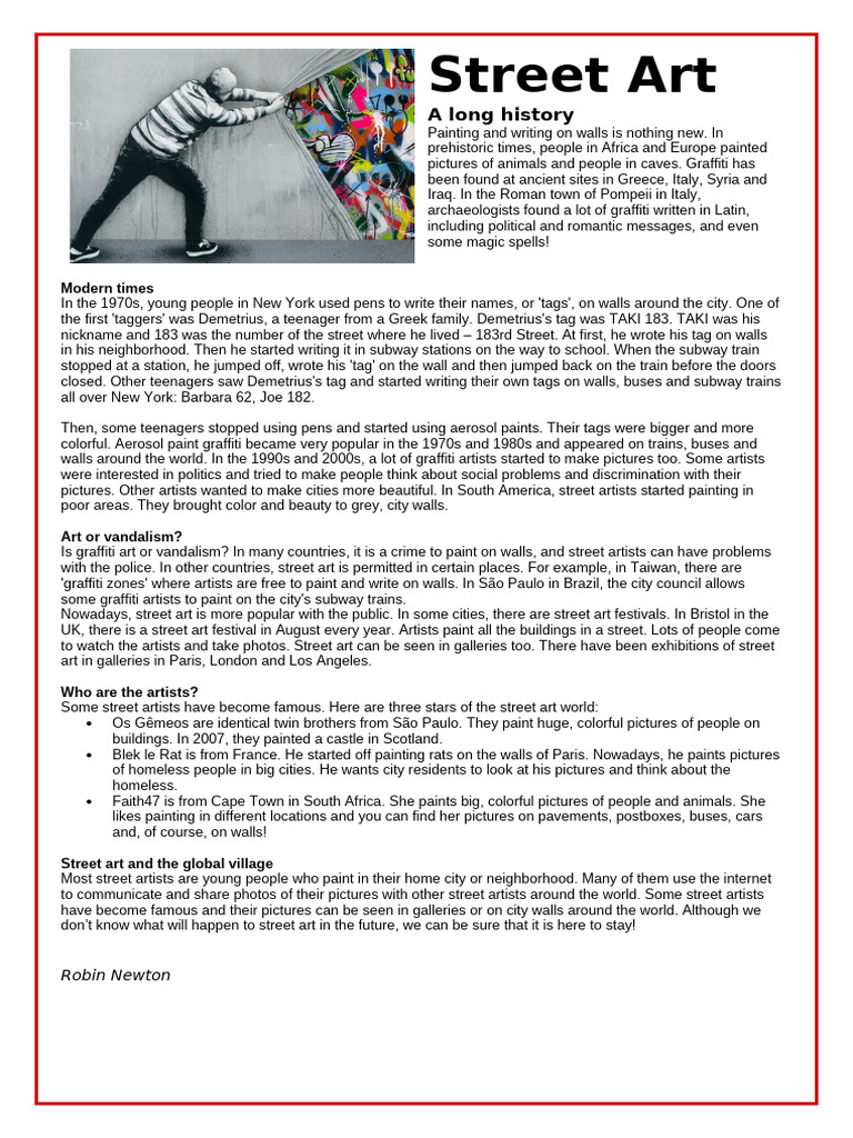 Street Art Reading Comprehension Exercises 124301 | PDF | Street Art ...