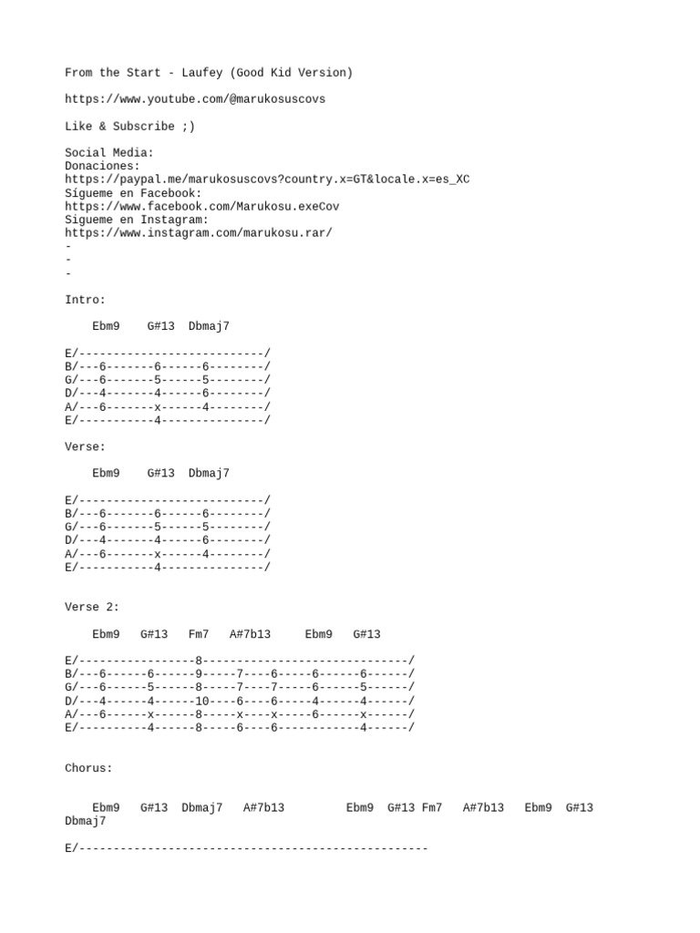 From the Start - Good Kid Tabs | PDF