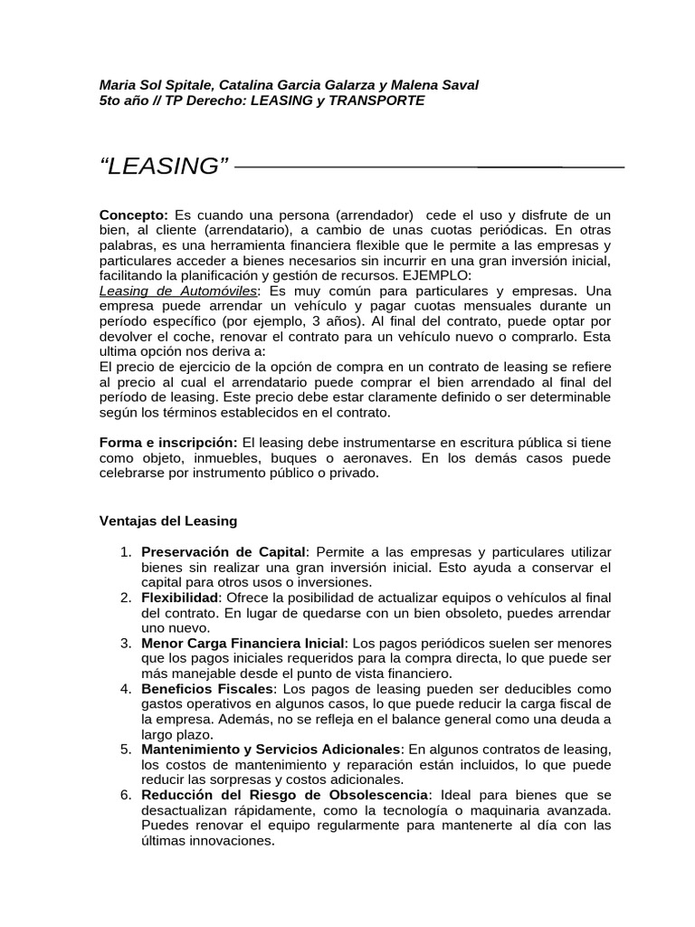Leasing y Traslado TP Derecho | PDF | Póliza de seguros | Arbitraje