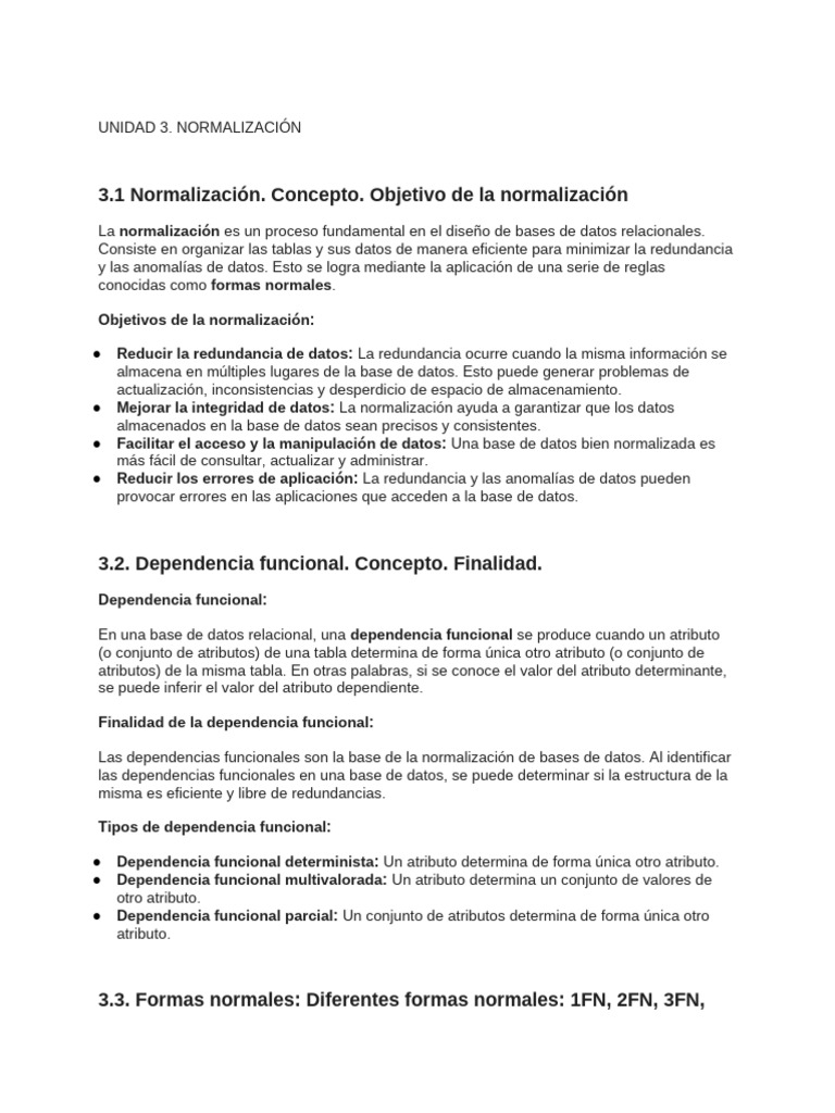 Unidad 3. Normalización--3.1 Normalización. Conce... | PDF | Bases de datos | Base de datos ...