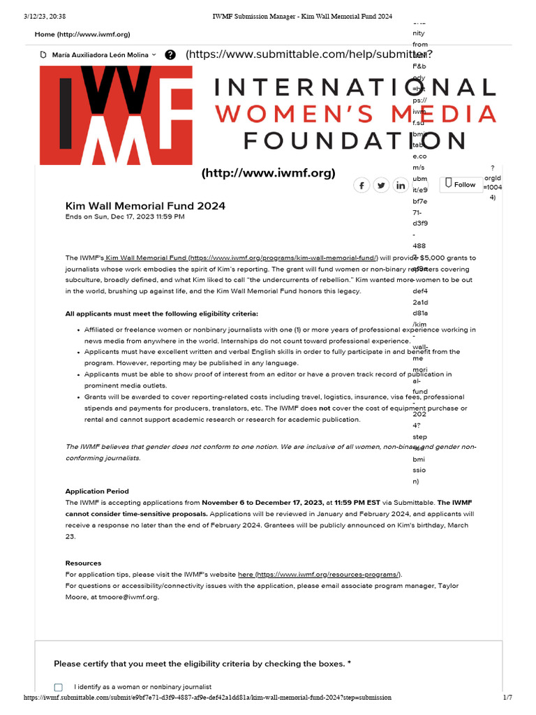 IWMF Submission Manager - Kim Wall Memorial Fund 2024 | PDF | Race And ...