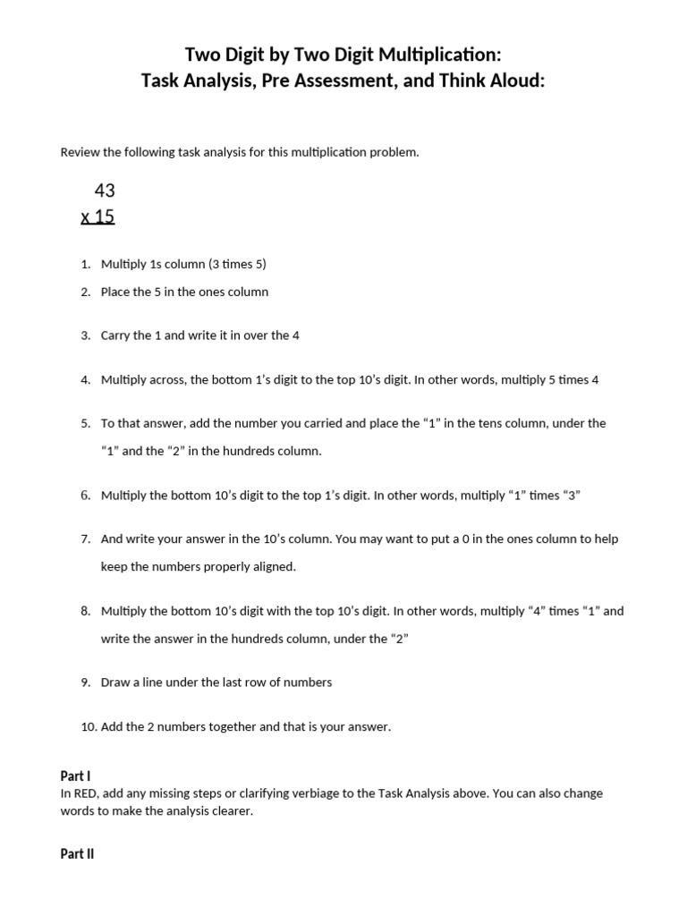 Two-Digit Multiplication Task Analysis | PDF | Career & Growth ...