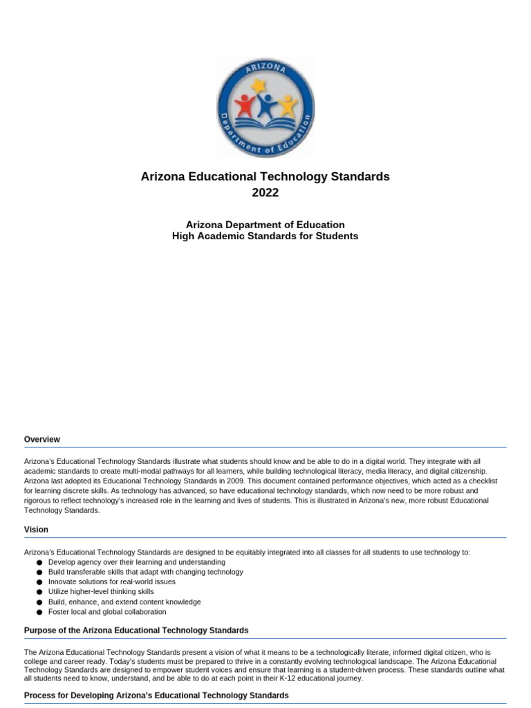 Arizona Educational Technology Standards | PDF | Educational Technology ...