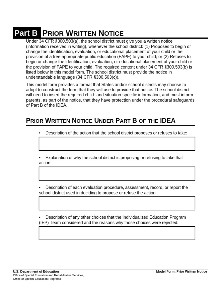 Sample Prior Written Notice | PDF | Individualized Education Program