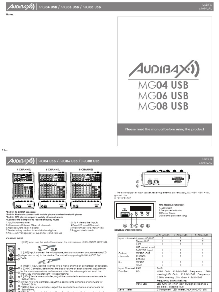 User Manual ENG - ESP MG 04-06-8 USB | PDF | Equalization (Audio) | Microphone