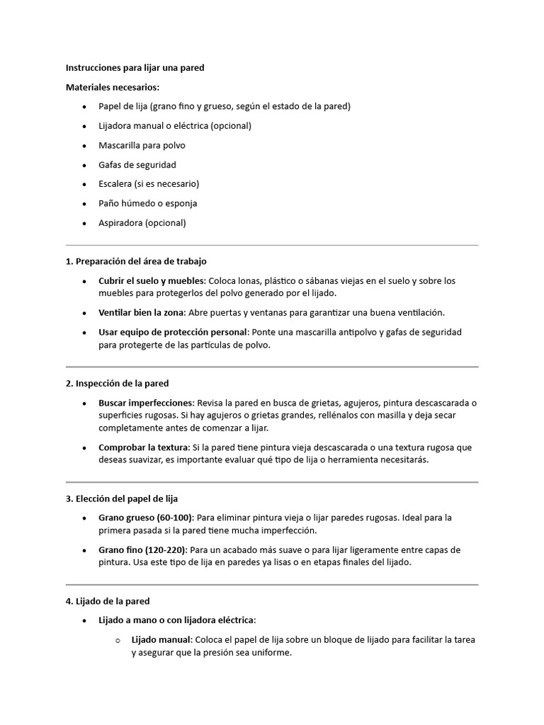 Instrucciones para Lijar Una Pared | PDF | Pinturas