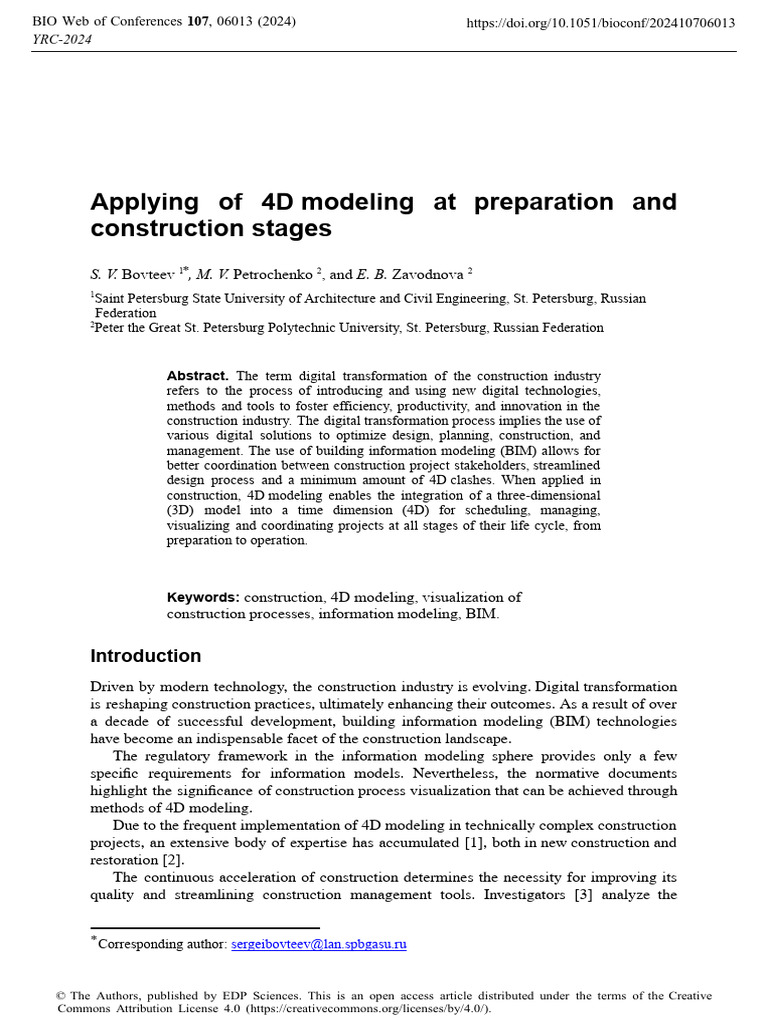 Applying of 4D Modeling at Preparation and Construction StagesBIO Web of Conferences | PDF ...