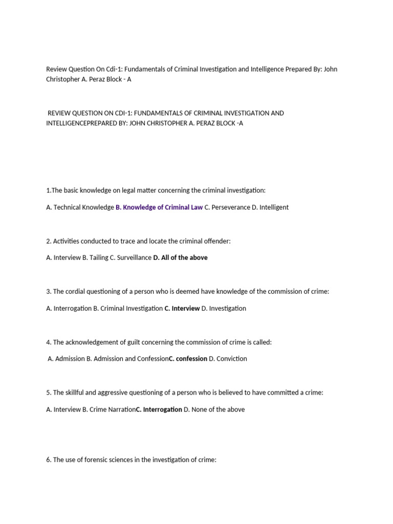 CI1 Review Question-WPS Office | PDF | Confession (Law) | Crimes