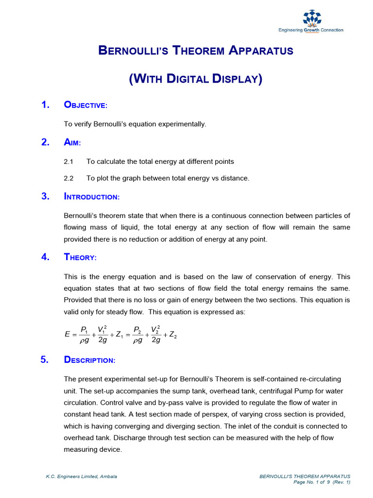 Bernoulli Theorem Apparatus | PDF | Pump | Mains Electricity