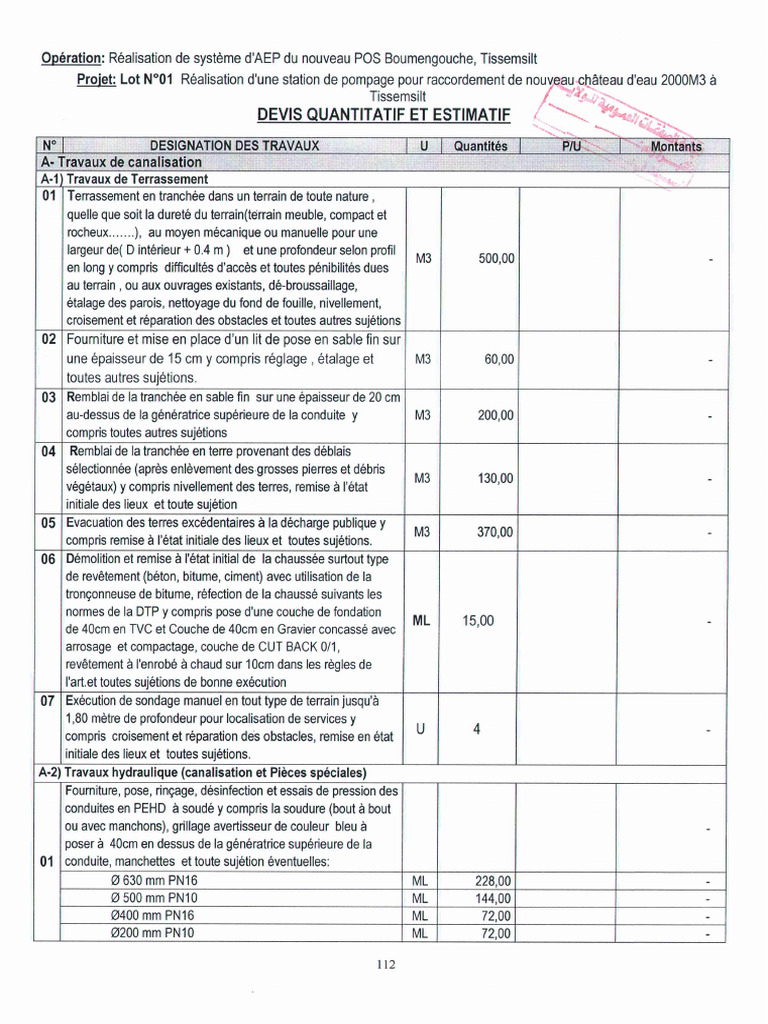Cahier Des Charges Realisation de Systeme d'AEP Lot 1.2. (Glissé (E) S) | PDF