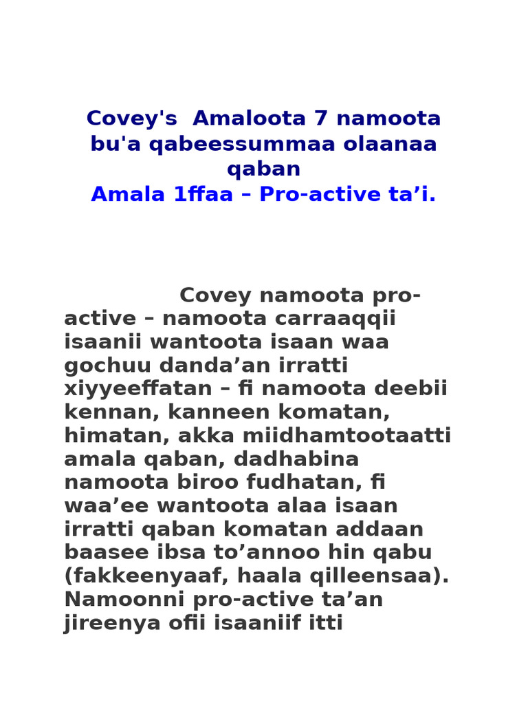Amaloota 7 Namoota Bu'a Qabeessummaa Olaanaa Qaban | PDF