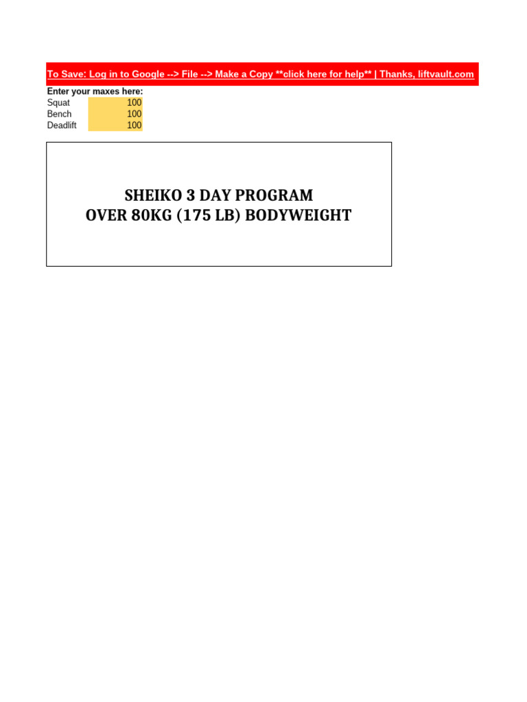 Sheiko 3 Day Program - Over 80kg - 175lbs | PDF | Weight Training | Weight