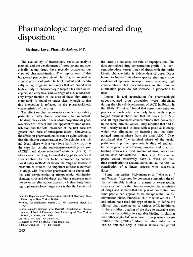 TMDD G Levy. CPT. 1994 | PDF | Pharmacokinetics | Pharmacology