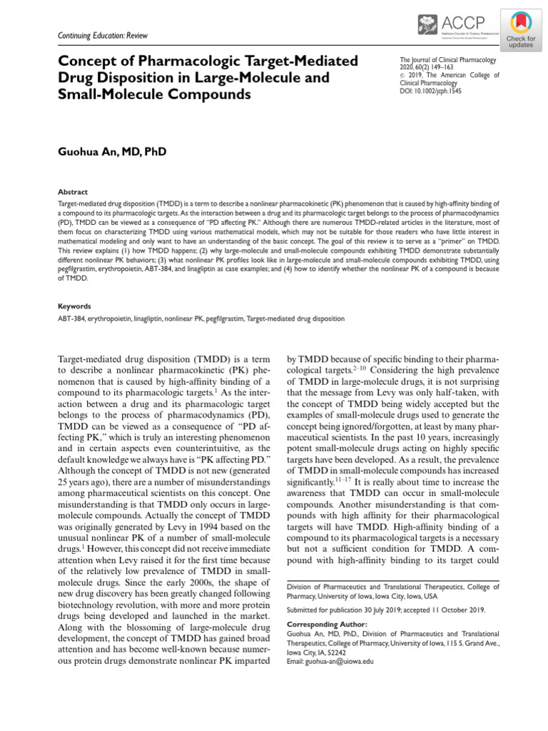 TMDD Review An J Clin Pharmacol 2020 | PDF | Pharmacology | Medicinal ...
