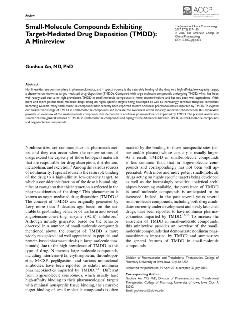TMDD. Small Molecules Exhibiting TMDD - Mini Review. An. J Clin ...