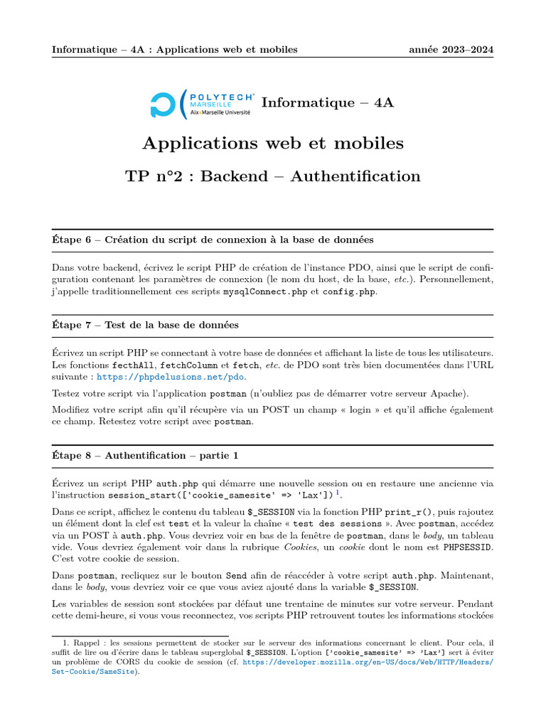 tp2-FR Enonce | PDF | Cookie (informatique) | PHP