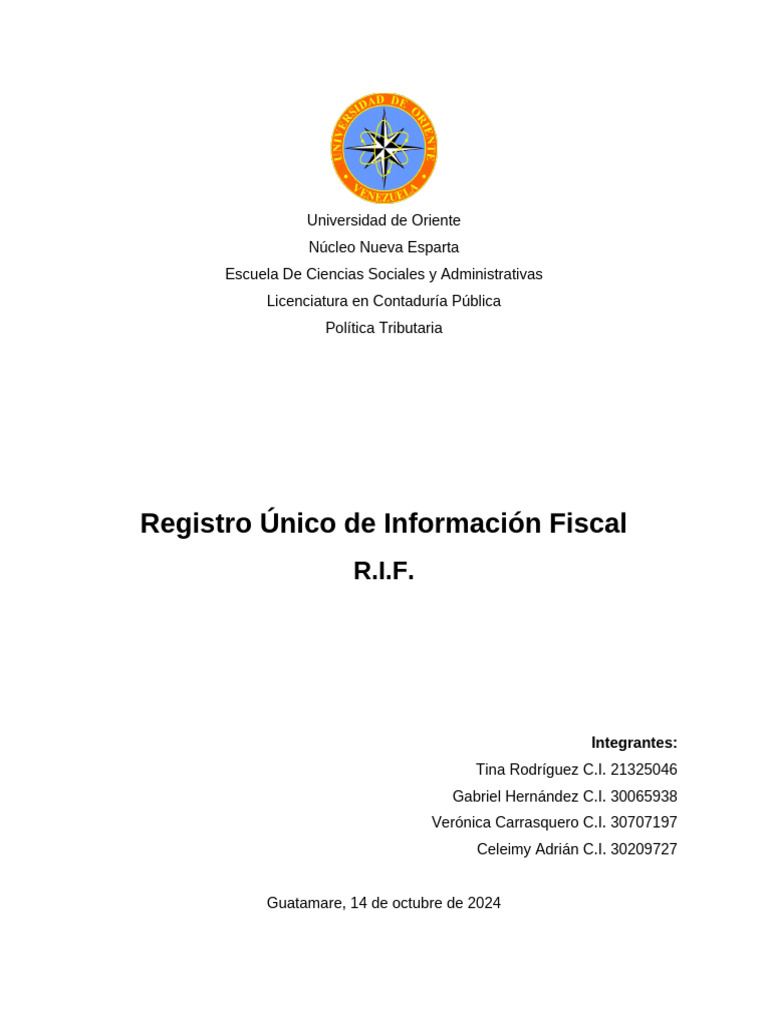 Trabajo Rif | PDF | Documento de identidad | Venezuela