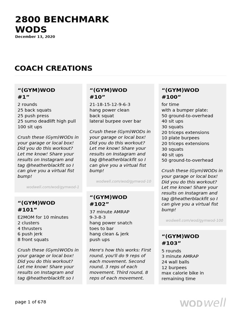 2800 Benchmark Wods: Coach Creations | PDF | Kettlebell | Weight Training