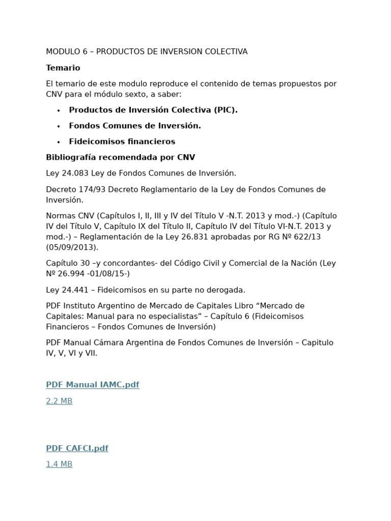 MODULO 6 - PRODUCTOS DE INVERSION COLECTIVA | PDF | Fondo de inversion ...
