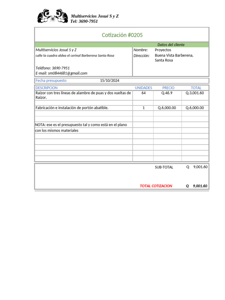 Cotización #0205 | PDF