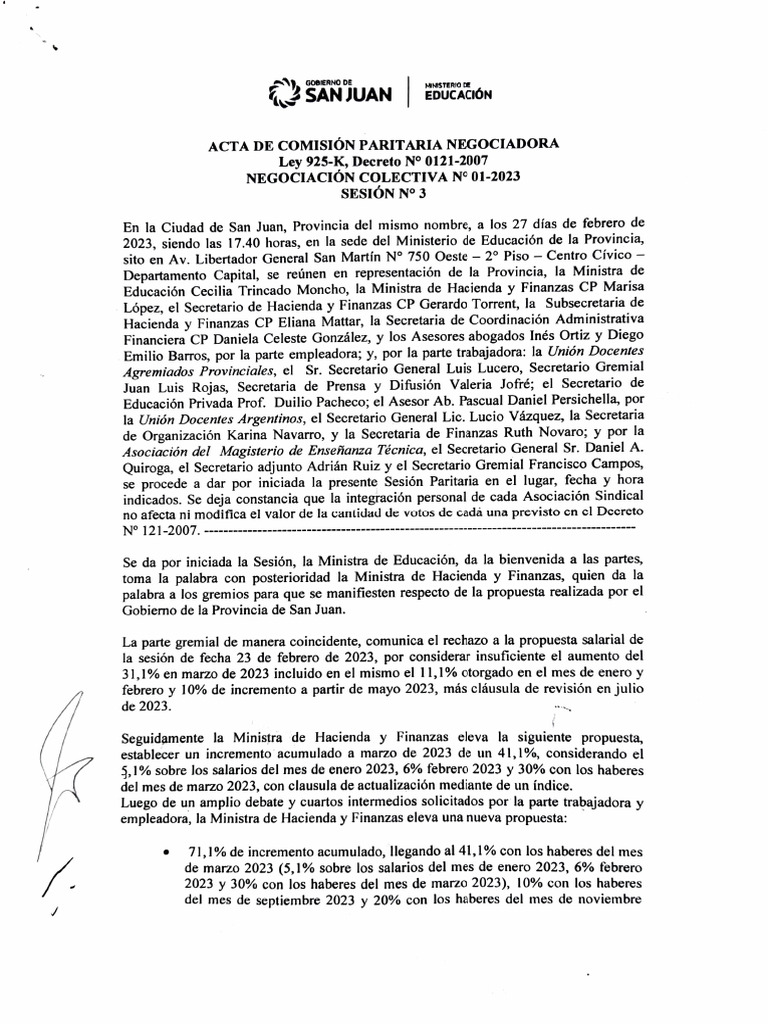 Acta de Comisión Paritaria Negociadora SESIÓN N°3 Lunes 27-02-2023 ...