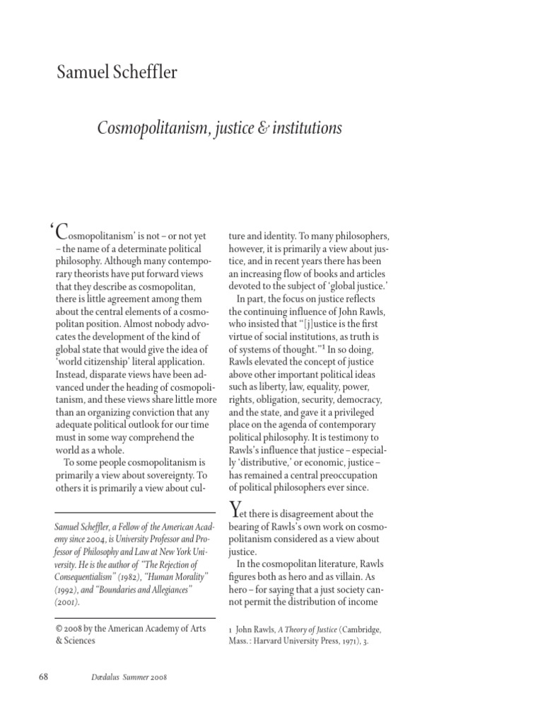 Scheffler Samuel Cosmopolitanism Justice and Institutions | PDF | Justice | Crime & Violence