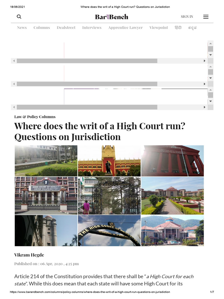 Writ of A High Court Run - Questions On Extra Territorial Jurisdiction ...