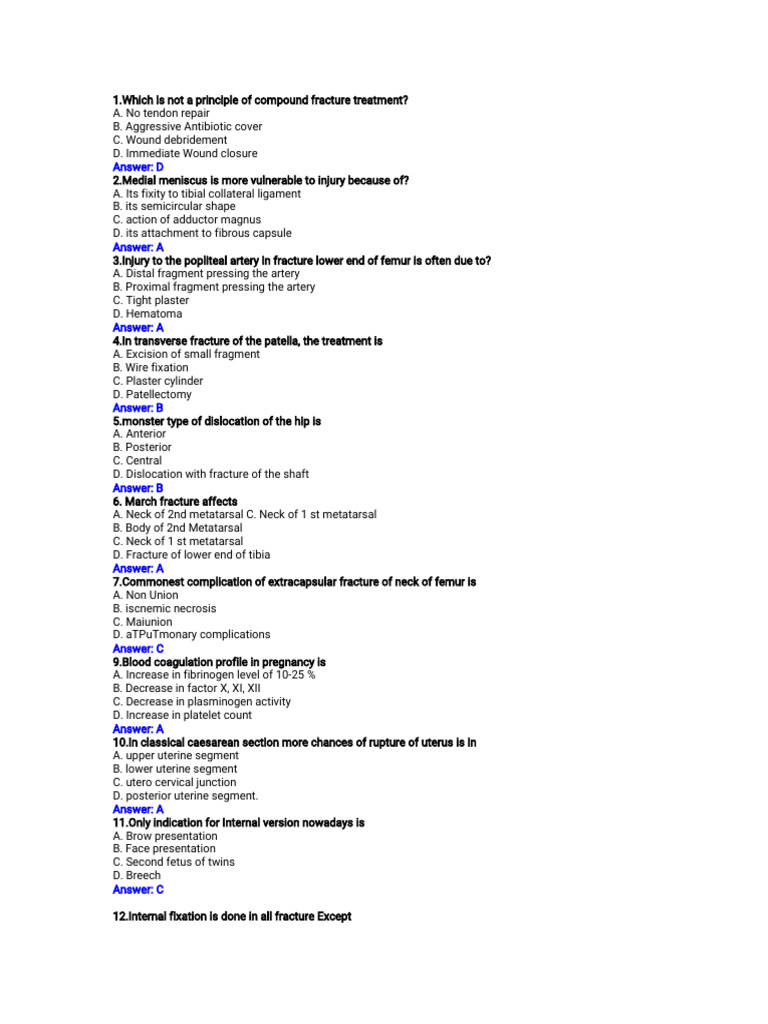 Orthopedic MCQ's 1(1) | PDF | Primate Anatomy | Motor Control Orthopedic MCQ's 1(1) | PDF | Primate Anatomy | Motor Control