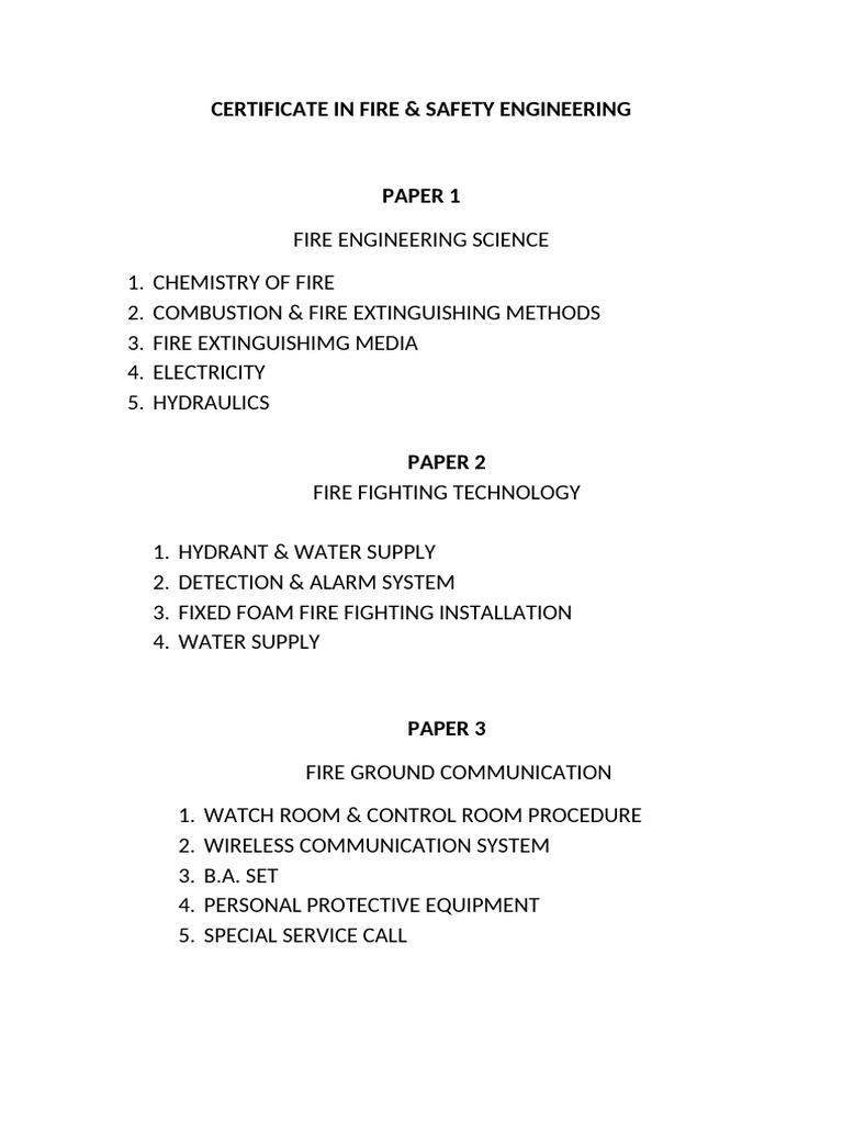 Fire & Safety Engineering Course | PDF