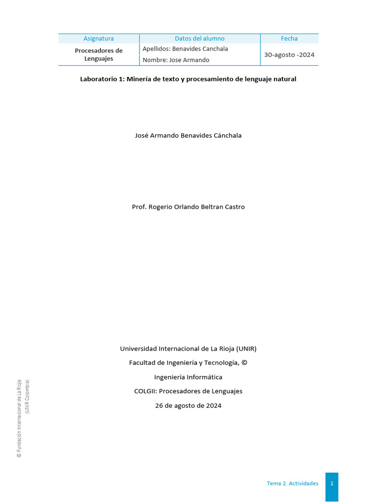 Proces Lenguaje Lab 01 | PDF | Lenguaje de programación | Informática