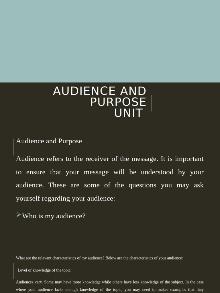 Audience & Purpose | PDF | Knowledge | Communication