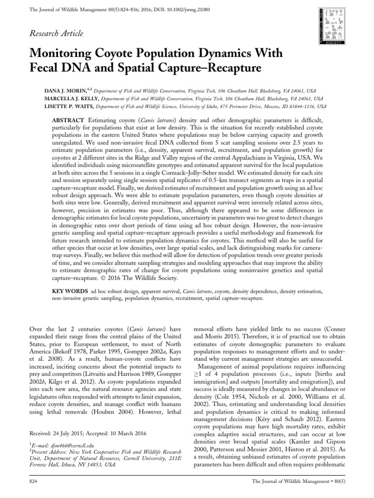 Coyote Population Dynamics Study | PDF | Estimator