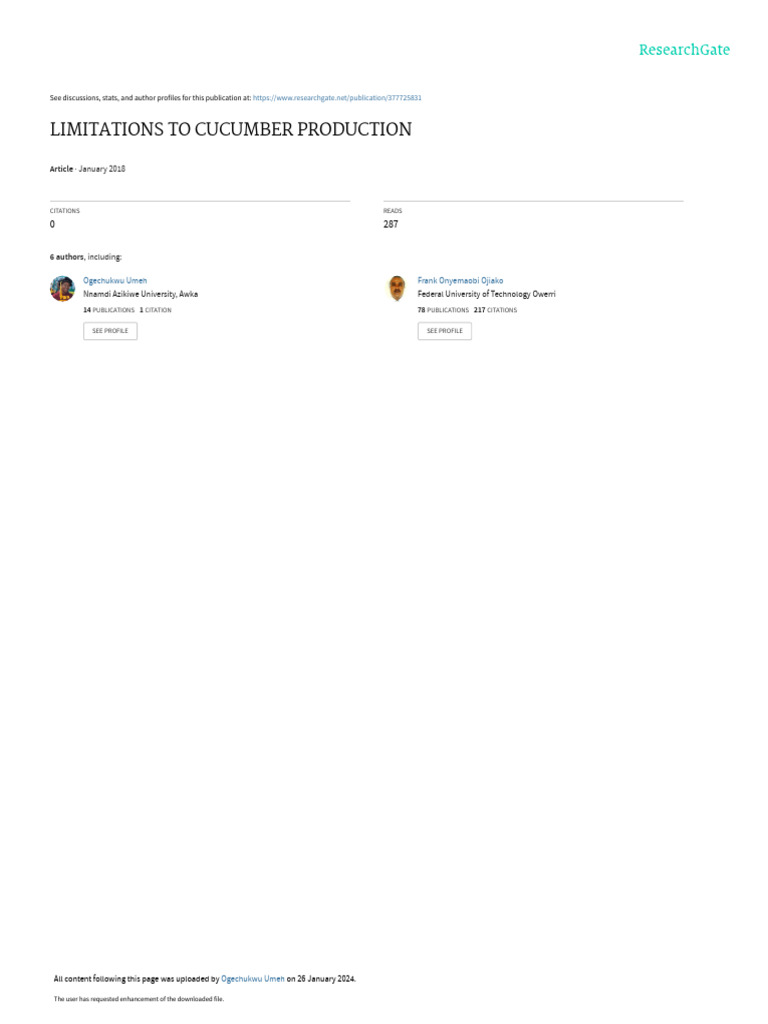 Limitations to Cucumber Production | PDF | Cucumber | Pest (Organism)