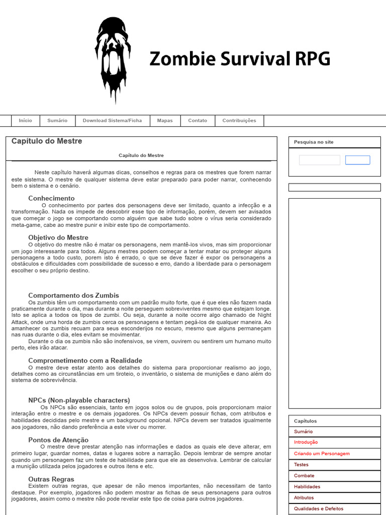 Zombie Survival RPG - Capítulo Do Mestre | PDF | Zumbis | Conhecimento
