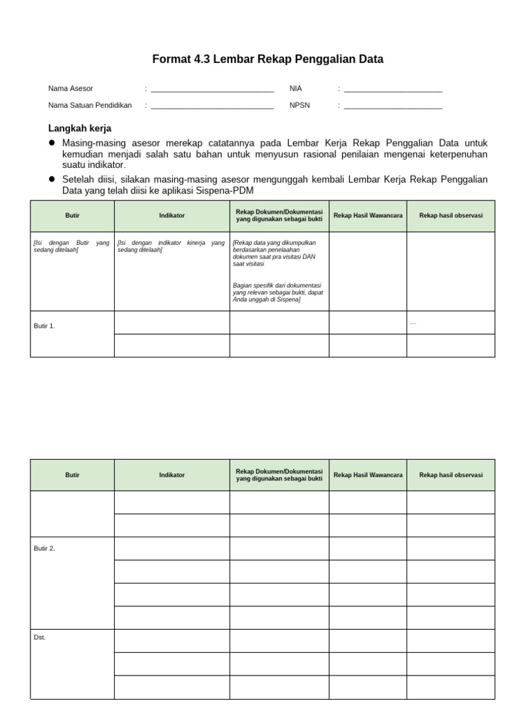 Format 4.3 Lembar Rekap Penggalian Data - Rev1 | PDF