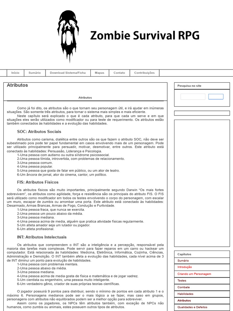 Zombie Survival RPG - Atributos | PDF | Science | Gênio