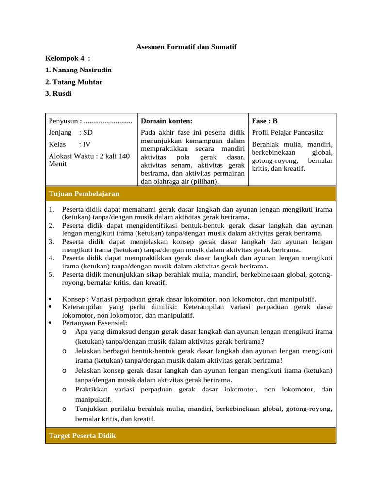Asesmen Formatif-Sumatif-PJOK - SD Fase B | PDF