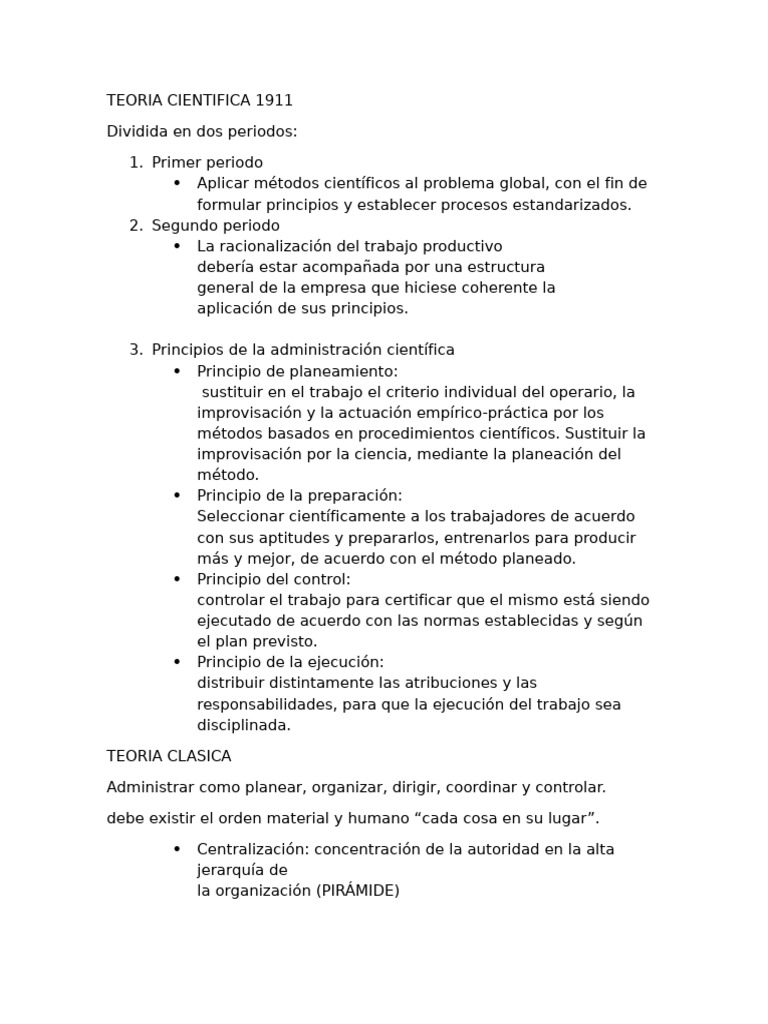 EVOLUCION DE TEORIAS ADMINISTRATIVA CIENTIFICA Y CLASICA | PDF | Planificación | Business